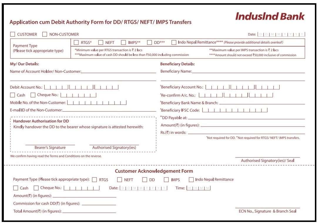 IndusInd Bank RTGS Form Download, Charges & limit 2026